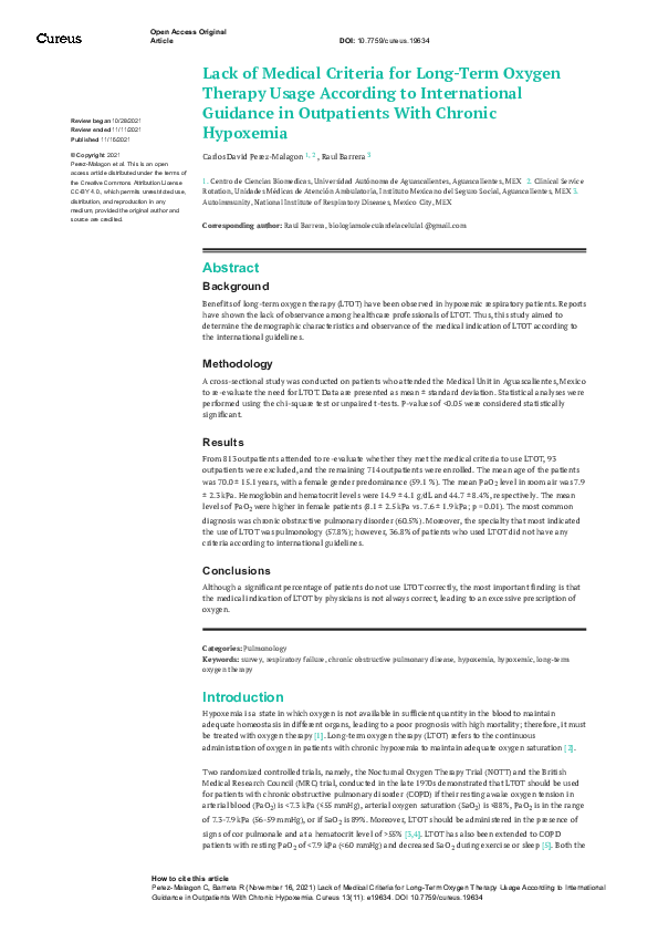 (PDF) Lack of Medical Criteria for Long-Term Oxygen Therapy Usage ...