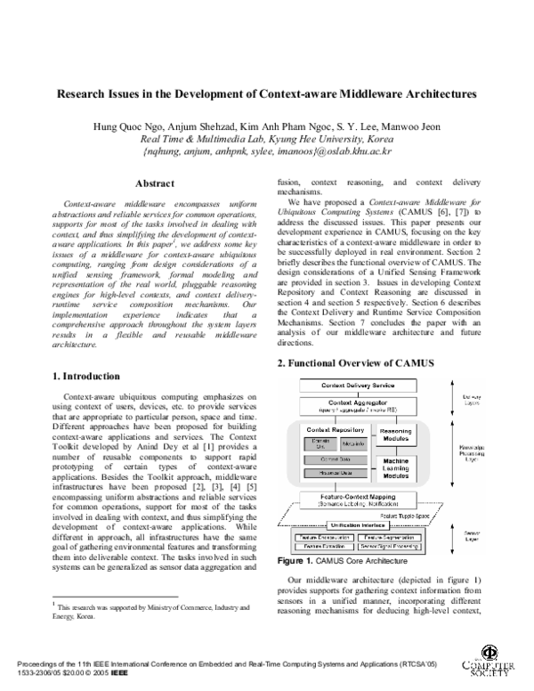 (PDF) Research Issues in the Development of Context-Aware Middleware Architectures