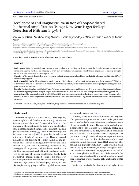 (PDF) Development and Diagnostic Evaluation of Loop-Mediated Isothermal Amplification Using a ...