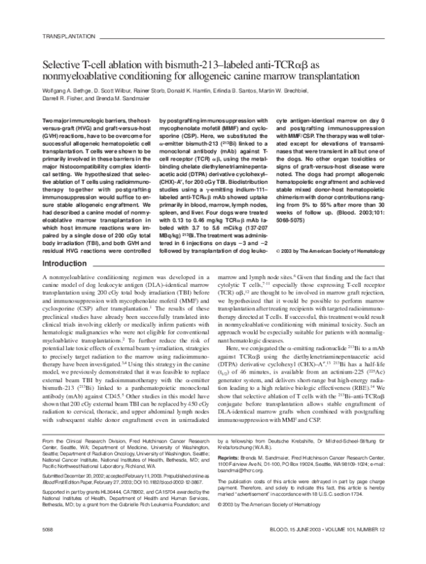 (PDF) Selective T-cell ablation with bismuth-213–labeled anti-TCRαβ as ...