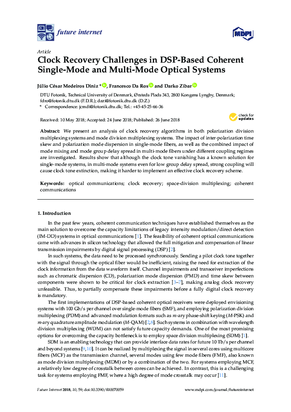 (PDF) Clock Recovery Challenges in DSP-Based Coherent Single-Mode and ...