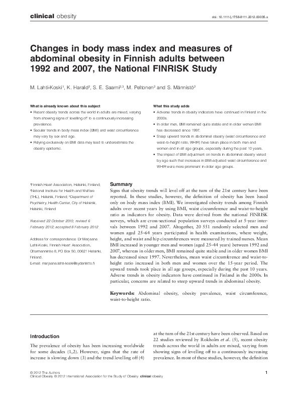 (PDF) Changes in body mass index and measures of abdominal obesity in ...