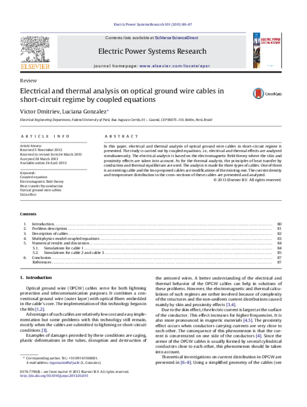 (PDF) Electrical and thermal analysis on optical ground wire cables in ...