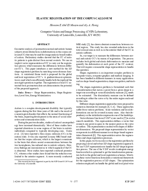 (PDF) Elastic Registration of the Corpus Callosum