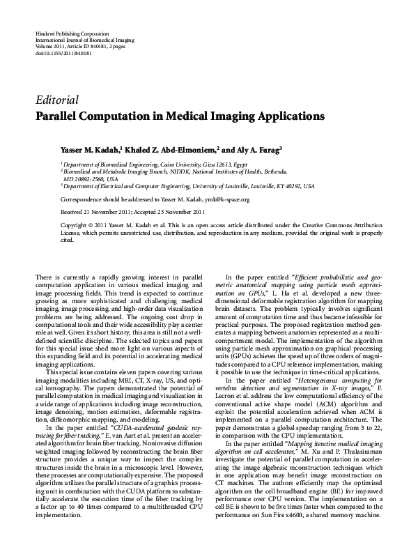 Pdf Parallel Computation In Medical Imaging Applications