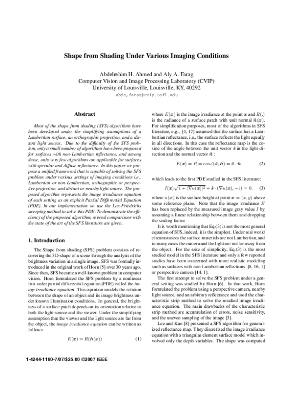 (PDF) Shape from Shading Under Various Imaging Conditions