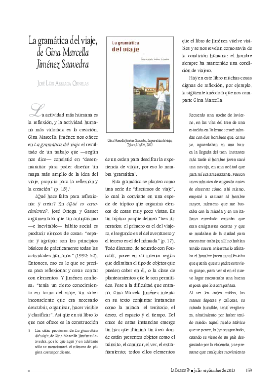 (PDF) La gramática del viaje, de Gina Marcella Jiménez Saavedra