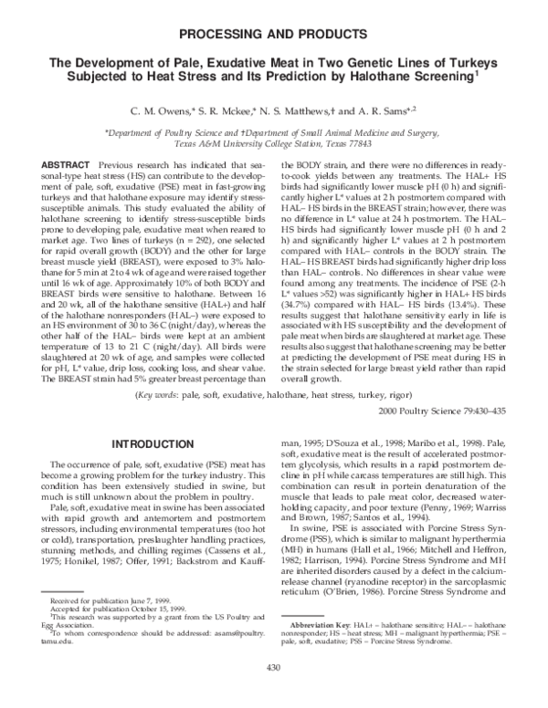 (PDF) The development of pale, exudative meat in two genetic lines of ...