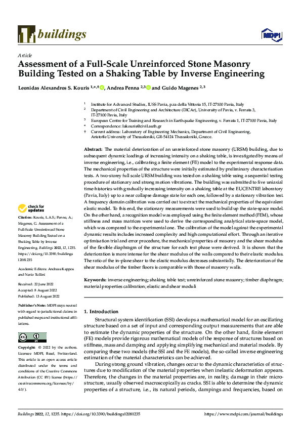 (PDF) Assessment of a Full-Scale Unreinforced Stone Masonry Building ...