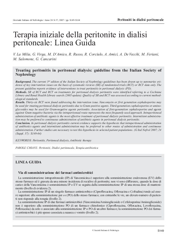 (PDF) [Treating peritonitis in peritoneal dialysis: guideline from the ...