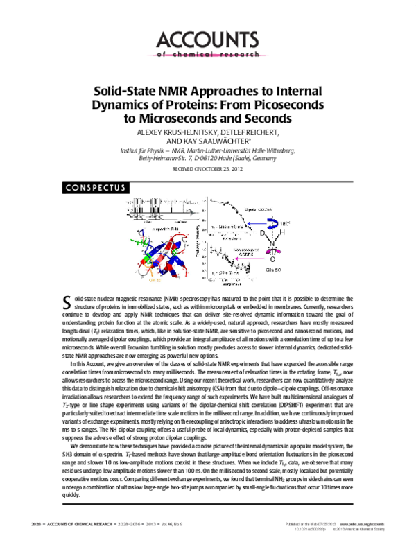 (PDF) Solid-State NMR Approaches to Internal Dynamics of Proteins: From Picoseconds to ...