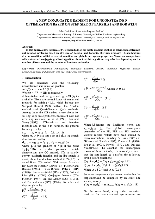 (PDF) A New Conjugate Gradient for Unconstrained Optimization Based on Step Size of Barzilai and ...