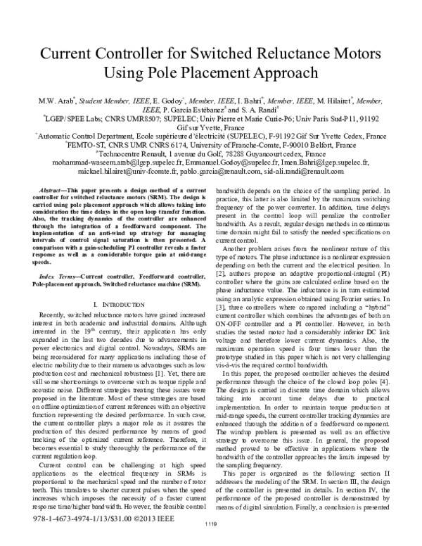 (PDF) Current controller for switched reluctance motors using pole placement approach