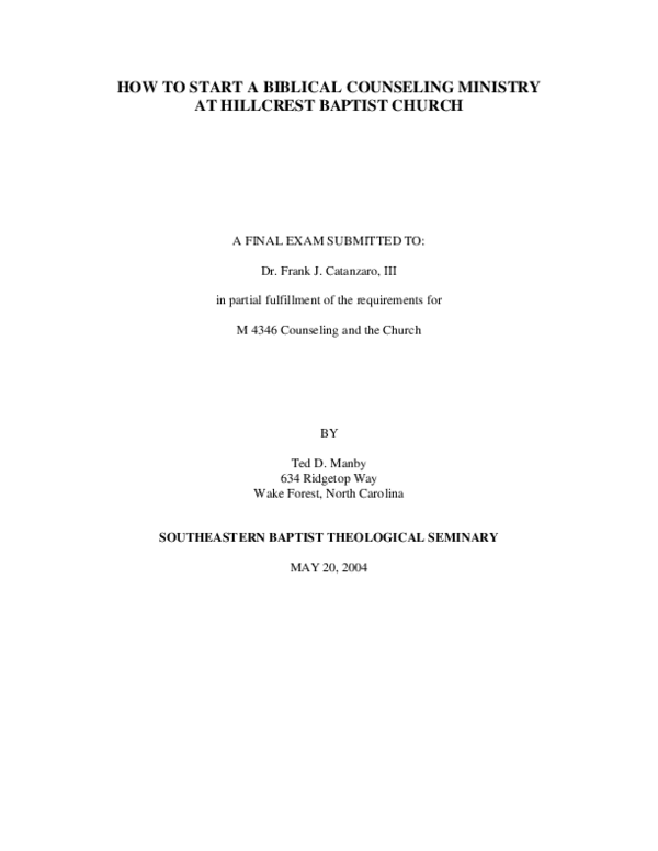 (PDF) HOW TO START A BIBLICAL COUNSELING MINISTRY AT HILLCREST BAPTIST ...