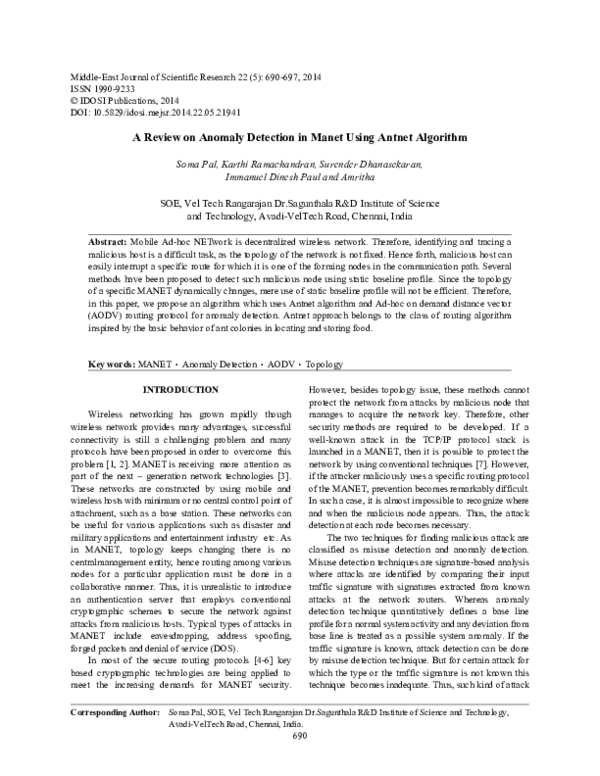 (PDF) A Review on Anomaly Detection in Manet Using Antnet Algorithm