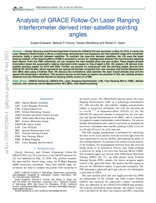 (PDF) Analysis of GRACE Follow-On Laser Ranging Interferometer Derived ...