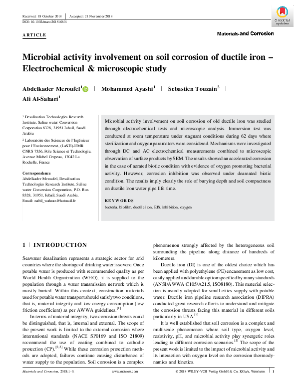 (PDF) Microbial activity involvement on soil corrosion of ductile iron ...