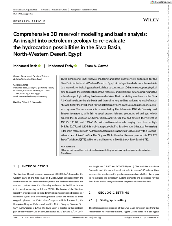 (PDF) Comprehensive 3D reservoir modelling and basin analysis: An insight into petroleum geology ...