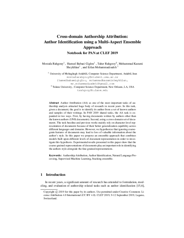 (PDF) Cross-domain Authorship Attribution: Author Identification using a Multi-Aspect Ensemble ...