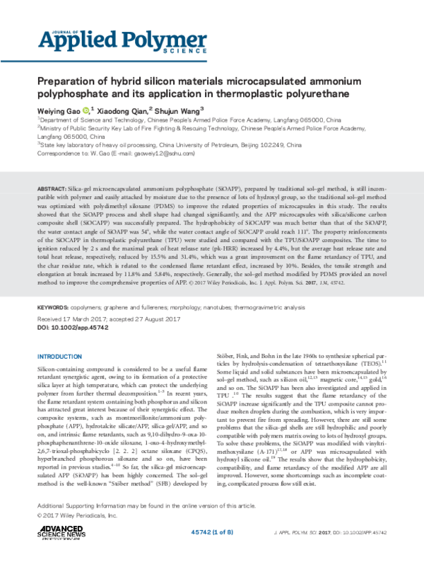 (PDF) Preparation of hybrid silicon materials microcapsulated ammonium ...