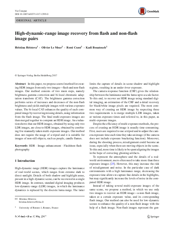 (PDF) High-dynamic-range image recovery from flash and non-flash image pairs