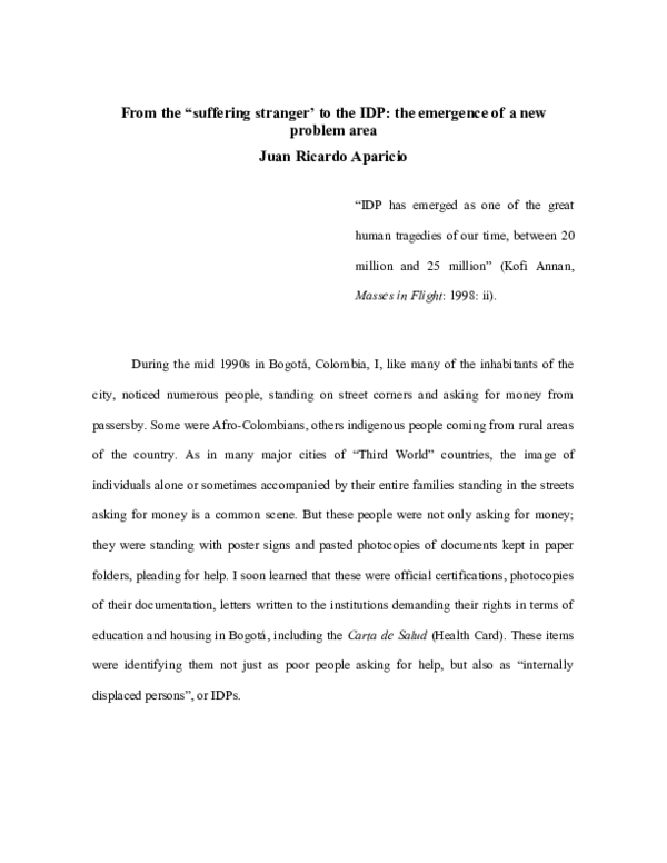 (DOC) From the "suffering stranger' to the IDP: the emergence of a new ...