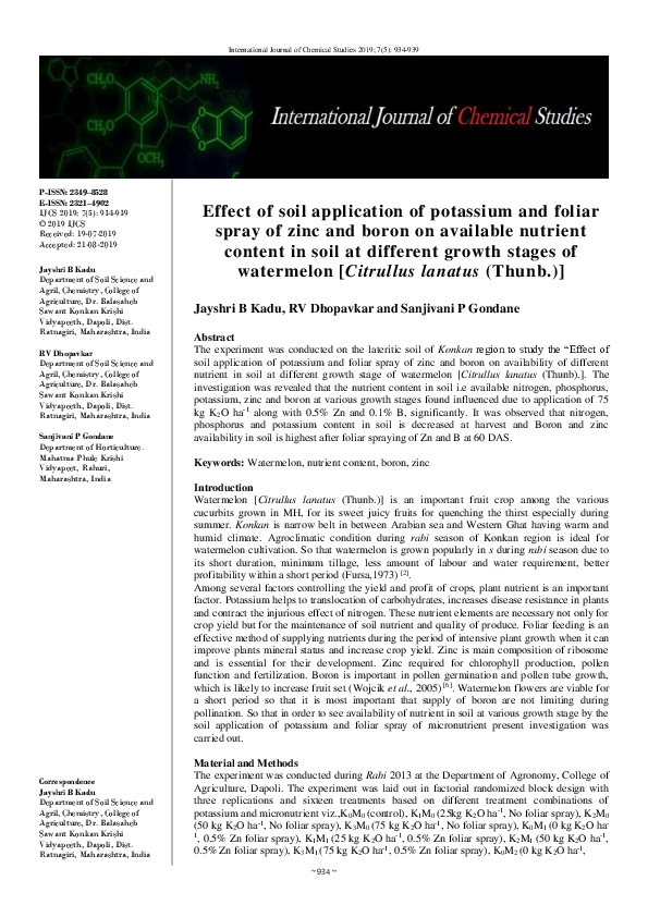 (PDF) Effect of soil application of potassium and foliar spray of zinc ...