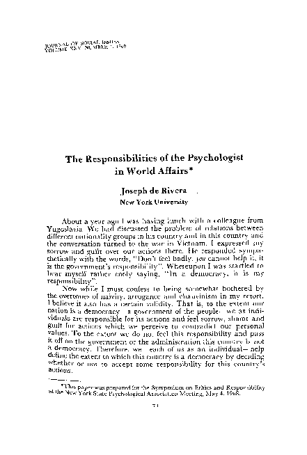 (PDF) The Responsibilities of the Psychologist in World Affairs