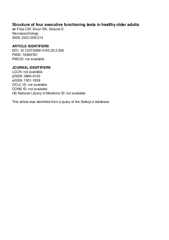 (PDF) Structure of four executive functioning tests in healthy older adults