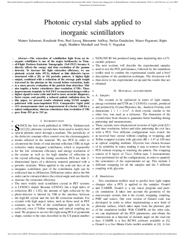 (PDF) Photonic Crystal Slabs Applied to Inorganic Scintillators
