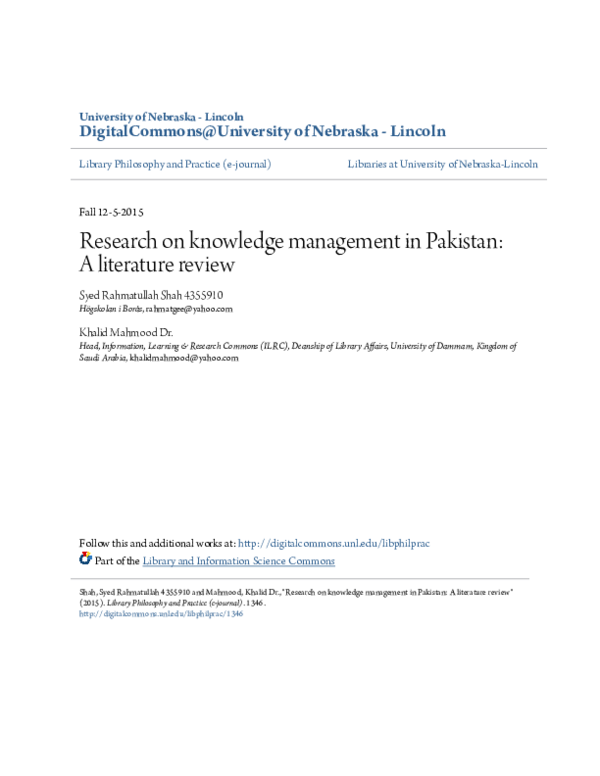 (PDF) Research on knowledge management in Pakistan: A literature review