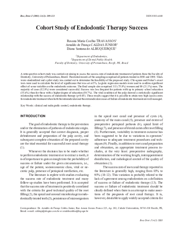 (PDF) Cohort study of endodontic therapy success
