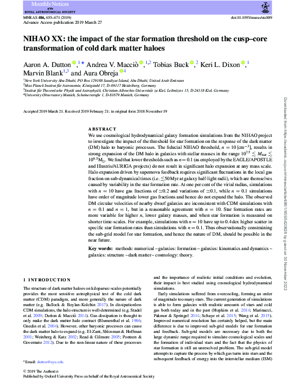 (PDF) Star Formation Threshold Effects on DM Halos