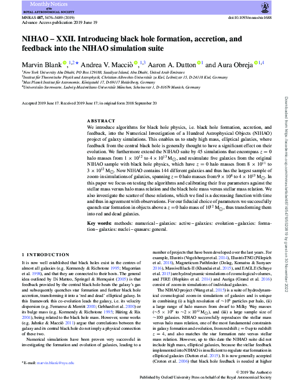 (PDF) NIHAO – XXII. Introducing black hole formation, accretion, and ...