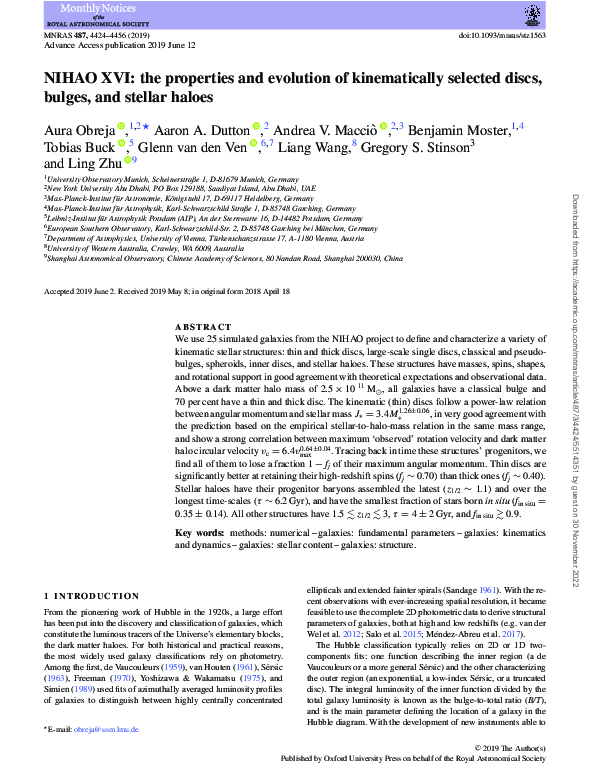 (PDF) NIHAO XVI: the properties and evolution of kinematically selected ...