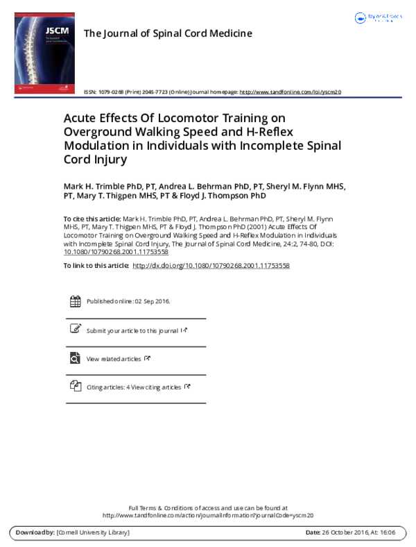 (PDF) Acute Effects Of Locomotor Training on Overground Walking Speed ...