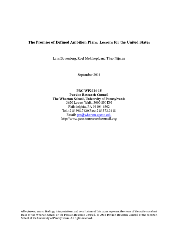 (PDF) The Promise of Defined Ambition Plans: Lessons for the United States