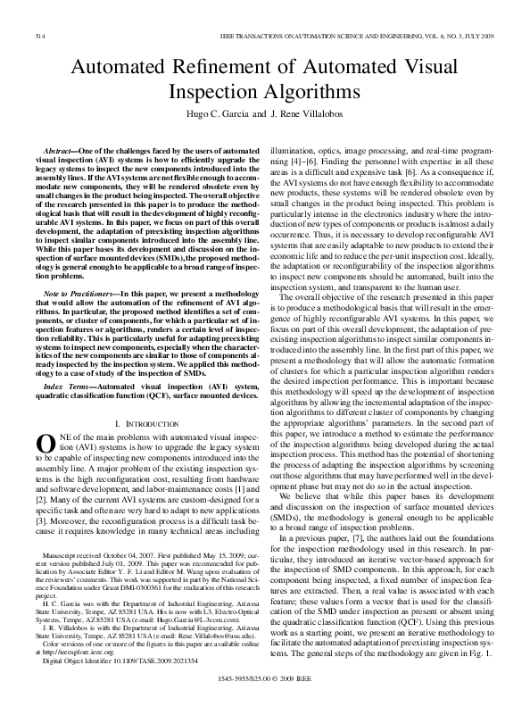 Pdf Automated Refinement Of Automated Visual Inspection Algorithms