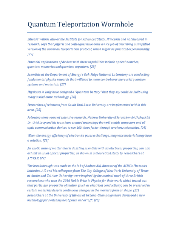 (PDF) Quantum Teleportation Wormhole
