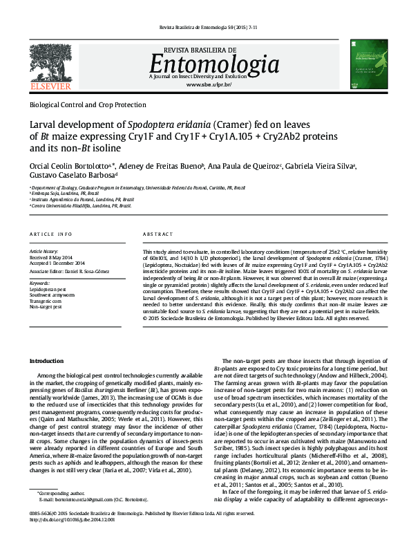 (PDF) Larval development of Spodoptera eridania (Cramer) fed on leaves ...