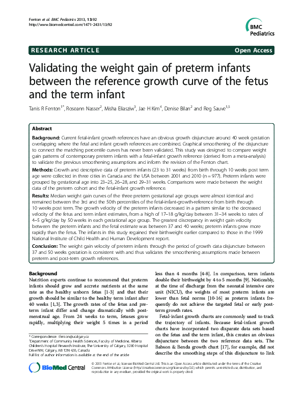 (PDF) Validating the weight gain of preterm infants between the ...