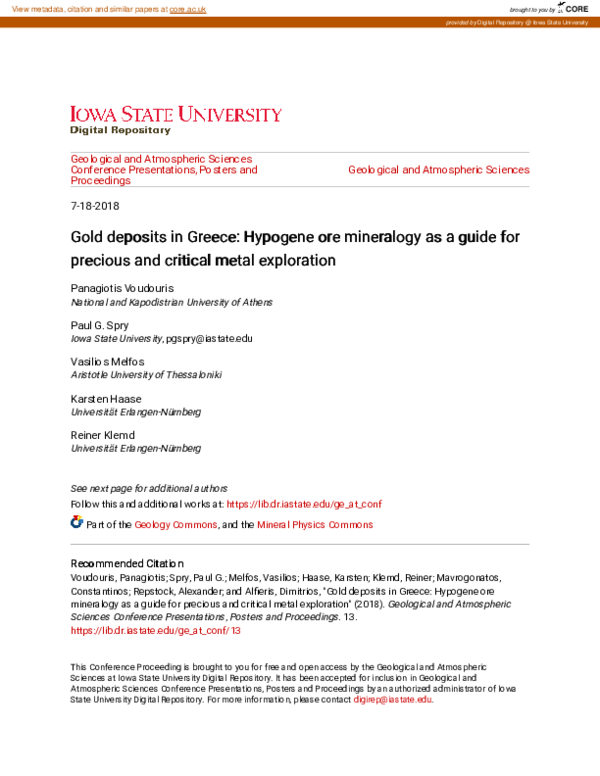 (PDF) Gold deposits in Greece: Hypogene ore mineralogy as a guide for ...