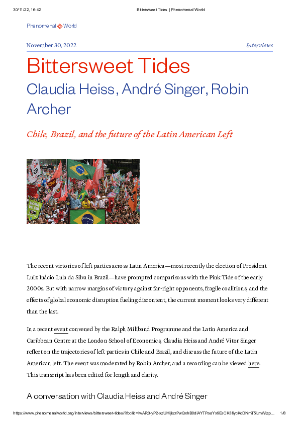 (PDF) Bittersweet Tides: Claudia Heiss , André Singer, Robin Archer ...