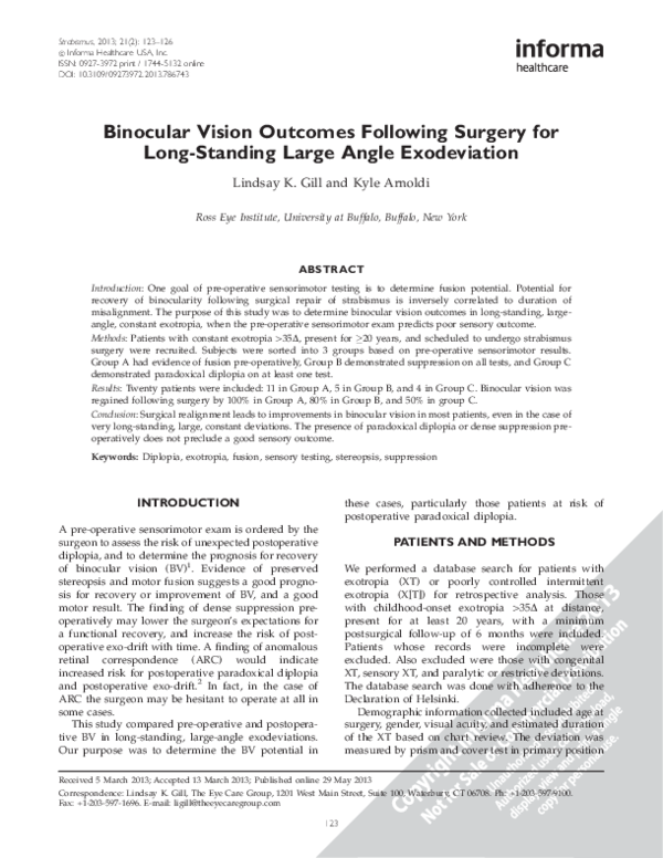 (PDF) Binocular Vision Outcomes Following Surgery for Long-Standing ...