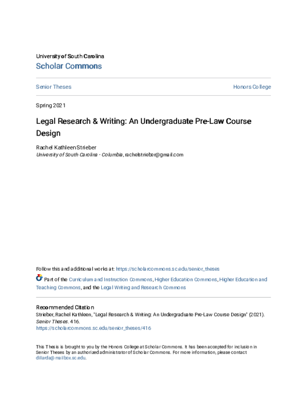 (PDF) Legal Research & Writing: An Undergraduate Pre-Law Course Design