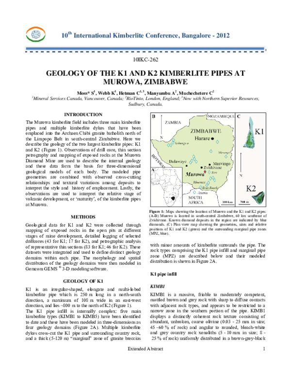 (PDF) Geology of the K1 and K2 Kimberlite Pipes at Murowa, Zimbabwe