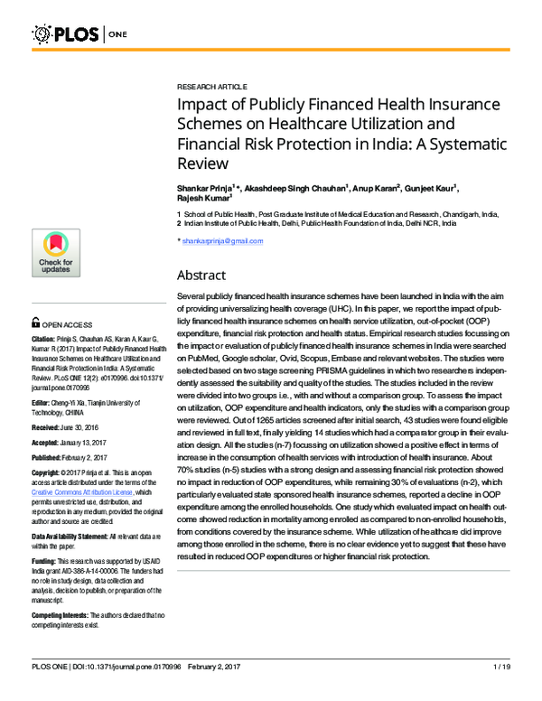 (PDF) Impact of Publicly Financed Health Insurance Schemes on ...