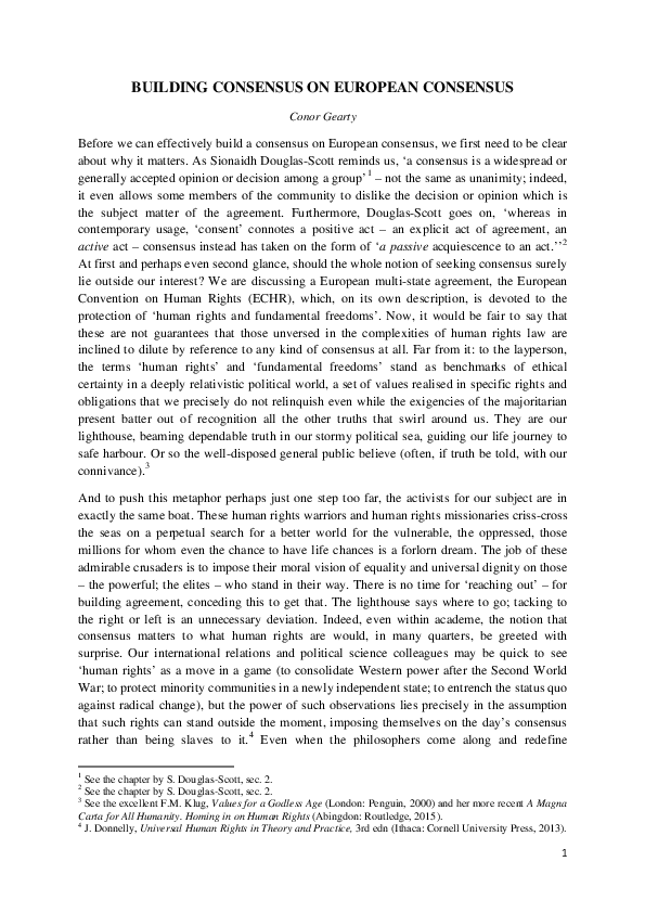(PDF) Building Consensus on European Consensus