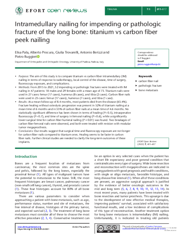 (PDF) Intramedullary nailing for impending or pathologic fracture of the long bone: titanium vs ...
