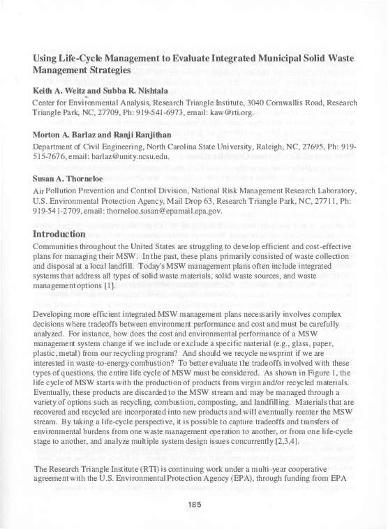 (PDF) Using life-cycle management to evaluate integrated municipal solid waste management strategies